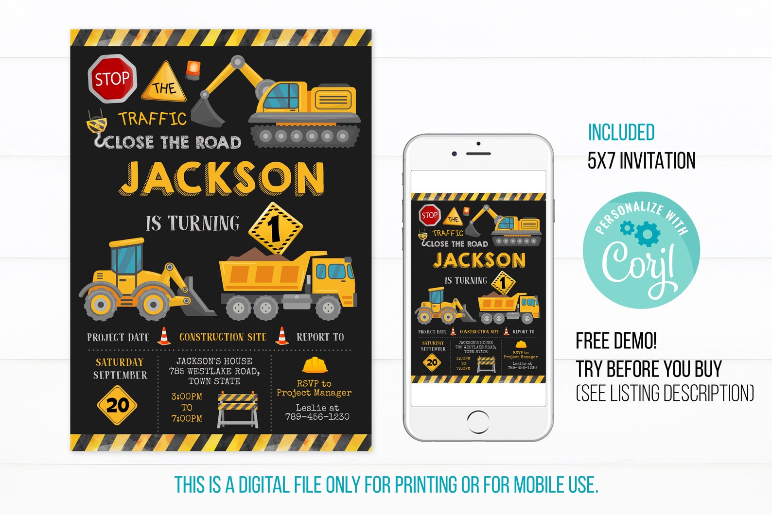 Construction Birthday Party Invitation Template Construction - Etsy