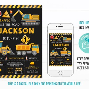 Editable Construction Birthday Party Invitation Template, Construction ...