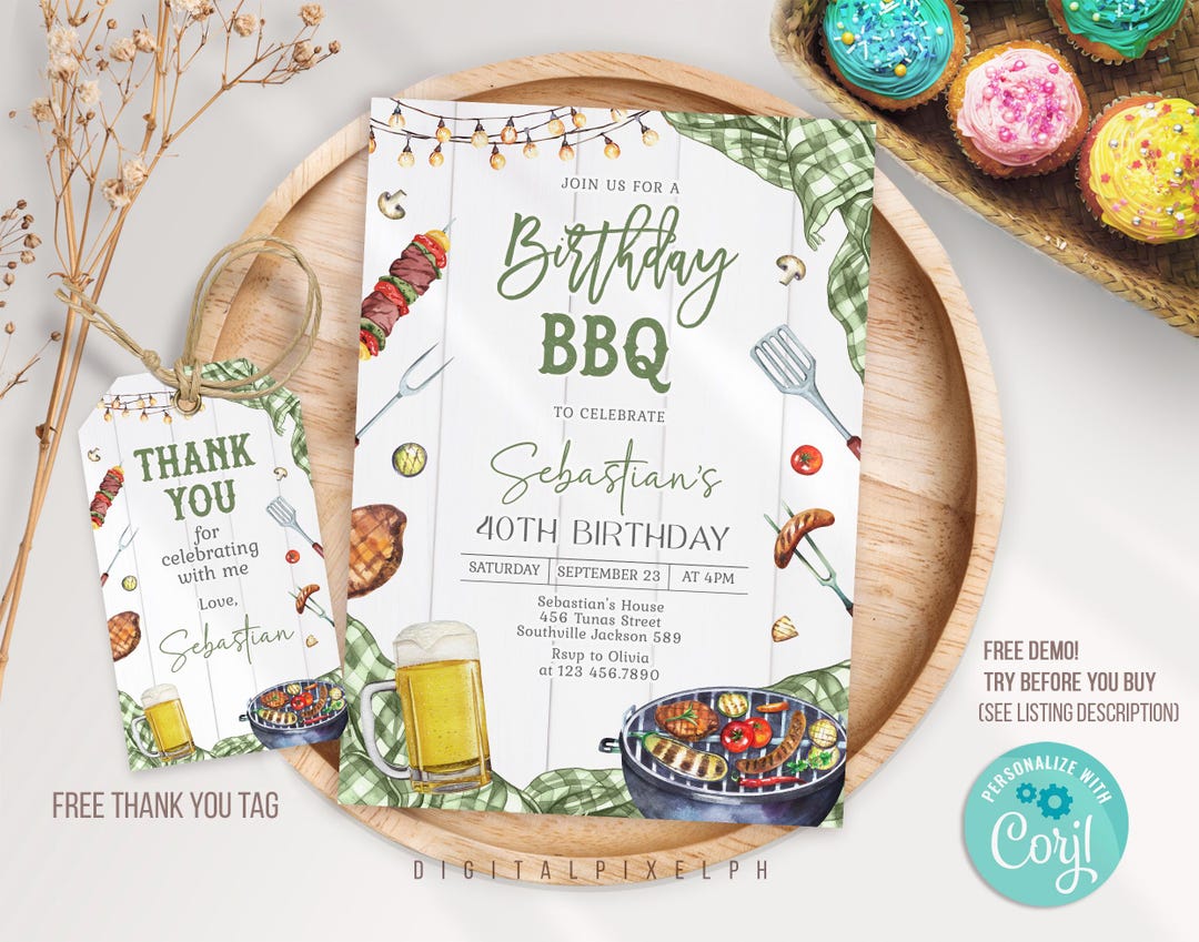 Editable BBQ Birthday Invitation Template, Barbeque Birthday Invitation ...