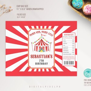 Editable Circus Chip Bag Wrapper Labels, Carnival Chip Bag Wrapper ...