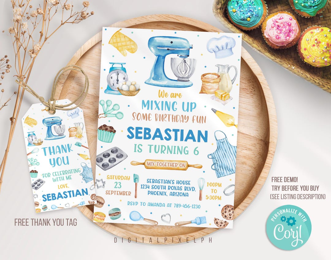 Editable Baking Birthday Party Invitation, Baking Party Invitation ...