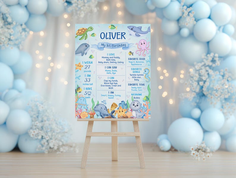 Editable Under the Sea Birthday Milestone Poster (digital Download ...