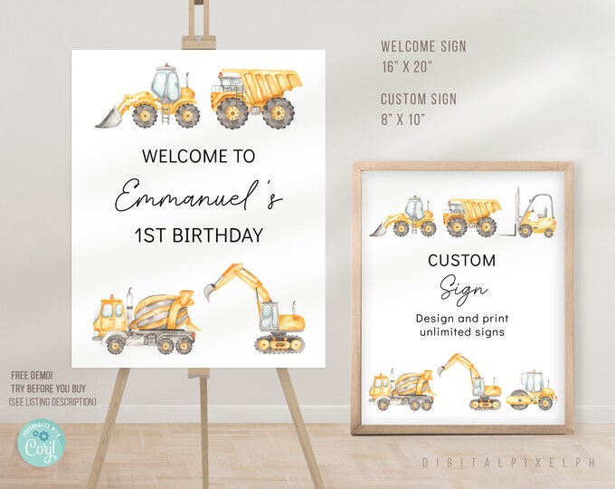 Construction Theme Place Cards - Set of 8 - Construction Site Birthday ...