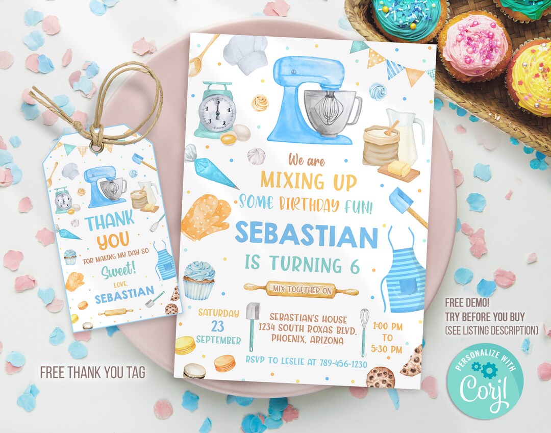 Editable Baking Birthday Invitation, Baking Party Invitation, Cooking ...