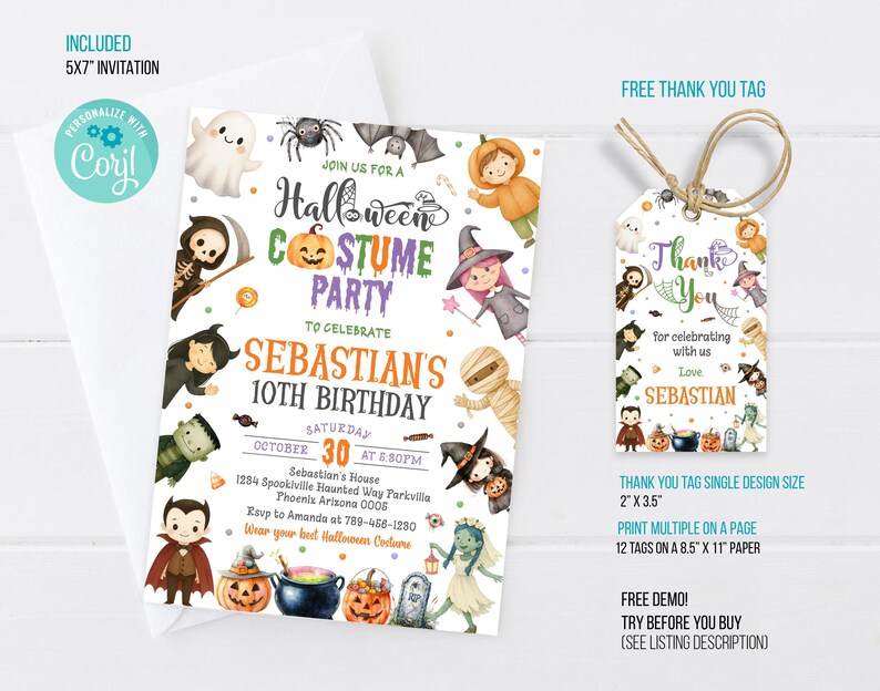 Editable Halloween Costume Birthday Party Invitation Template (digital ...