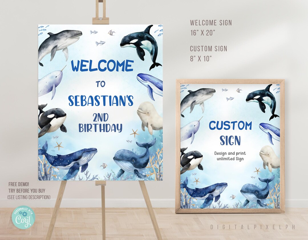 Whale Welcome Sign Template, Whale Custom Sign Template, Under the Sea ...
