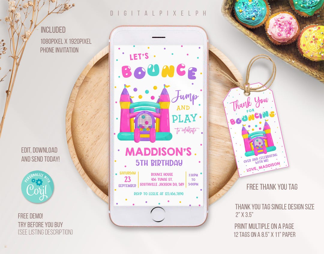 Editable Bounce House Phone Invitation, Bounce House Electronic ...
