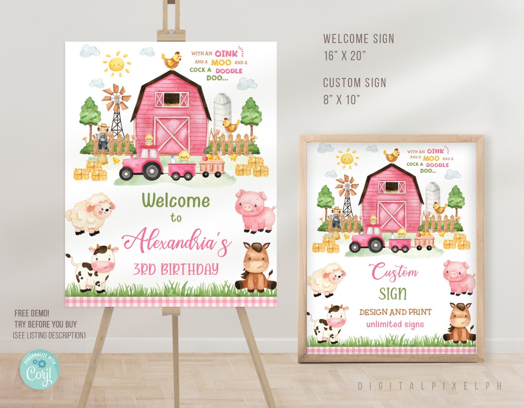 Editable Farm Birthday Welcome Sign Template, Farm Birthday Custom Sign ...