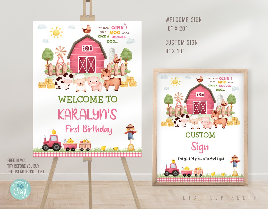 Editable Farm Birthday Welcome Sign Template, Farm Birthday Custom Sign ...