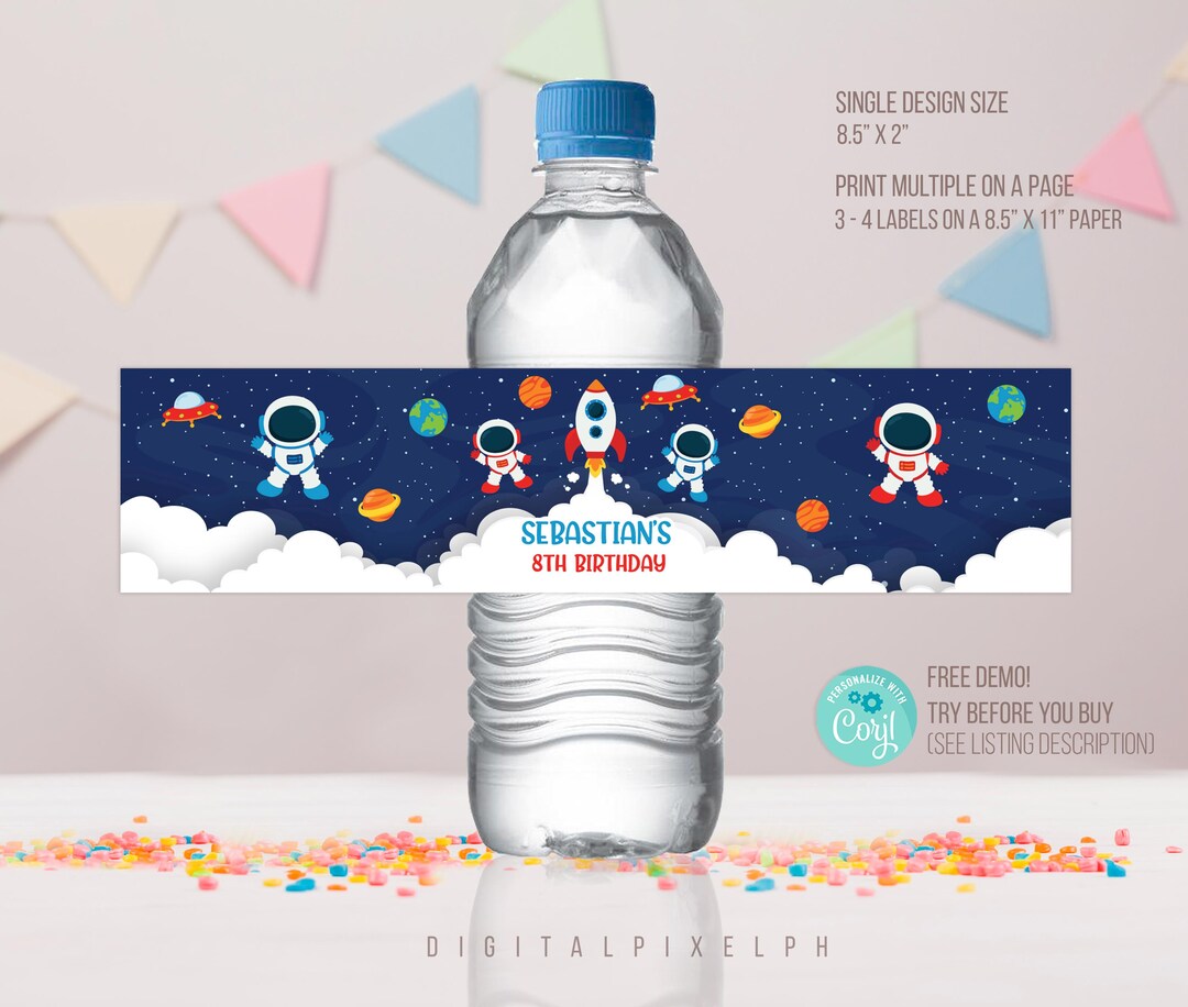 Editable Outer Space Water Bottle Label, Rocket Fuel Label, Space Water ...