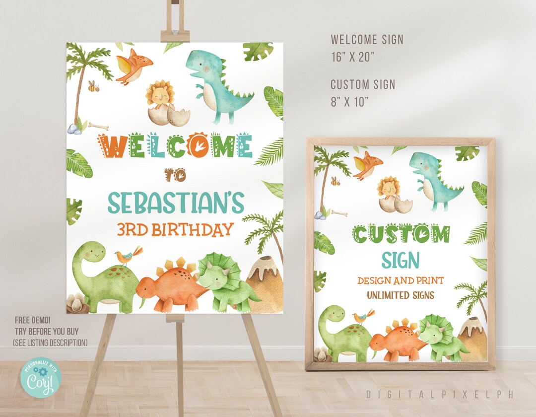 Editable Dinosaur Birthday Welcome Sign Template, Dinosaur Birthday ...