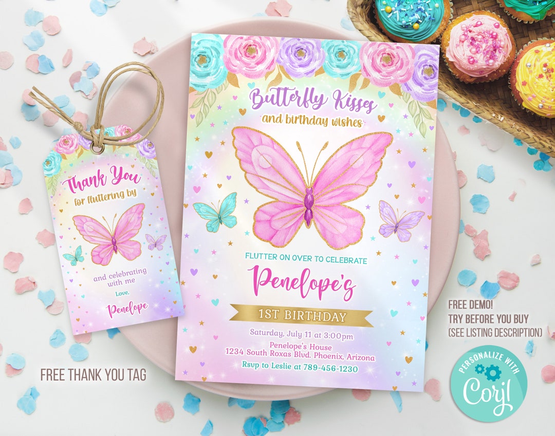 Butterfly Birthday Invitation Template Printable, Butterfly Birthday ...