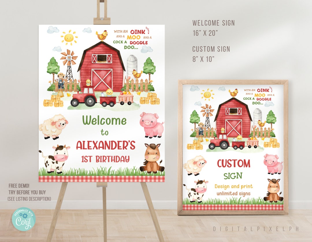 Editable Farm Birthday Welcome Sign Template, Farm Birthday Custom Sign ...