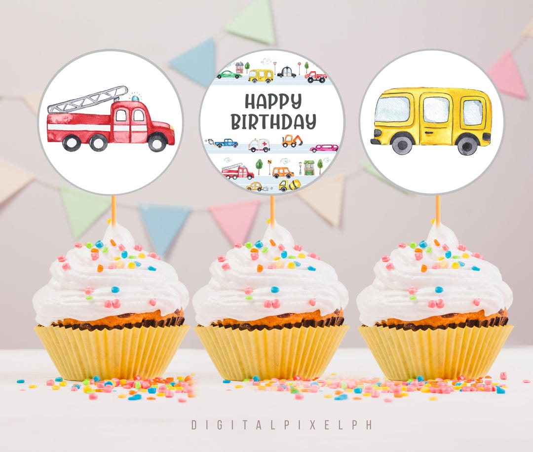 Transportation Vehicle Cupcake Toppers, Transport Vehicle Cupcake ...