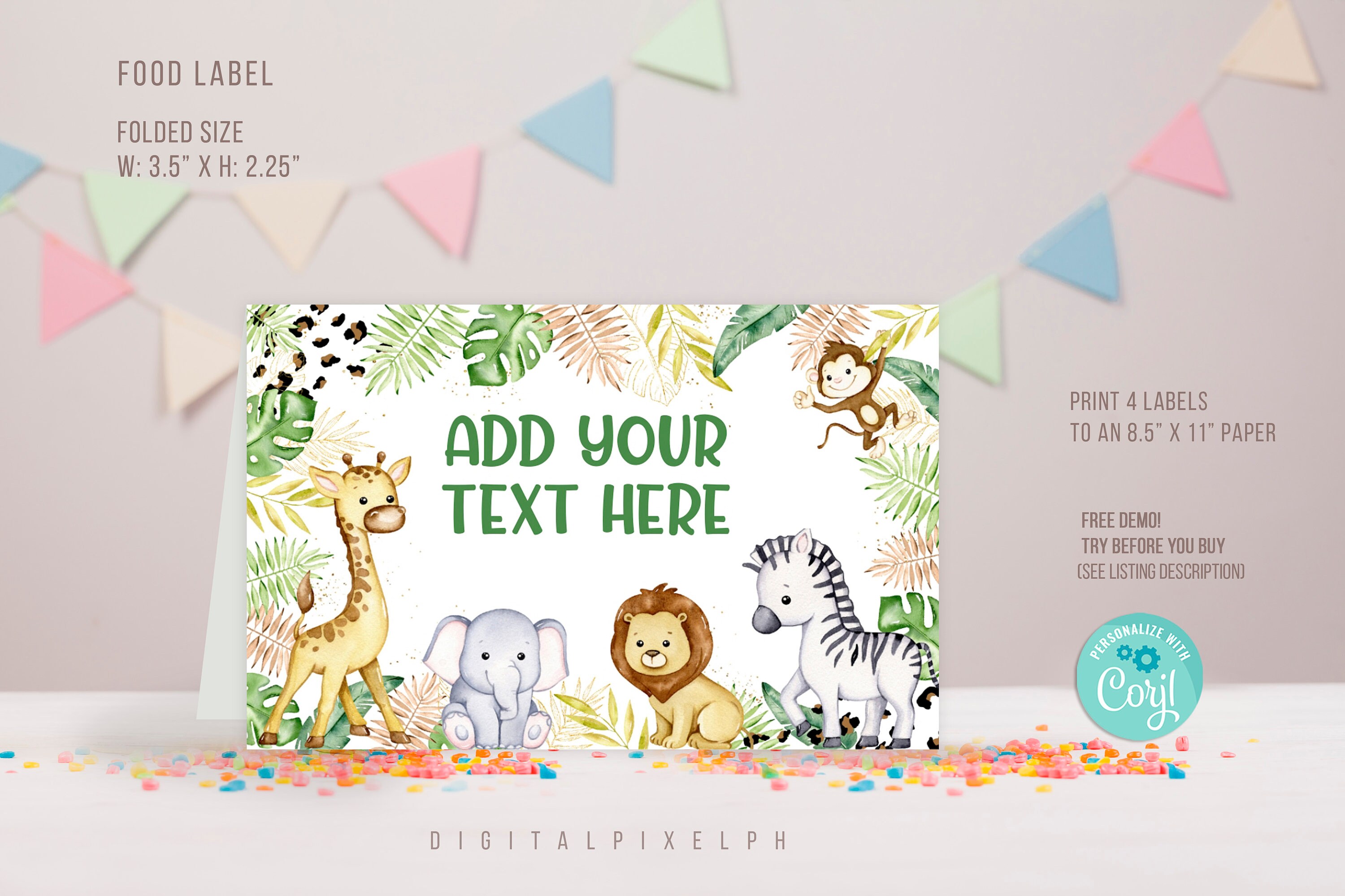 Editable Safari Animals Food Label, Safari Animals Food Tent Cards ...
