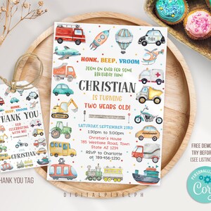 Transportation Birthday Invitation Template, Transportation Vehicle ...