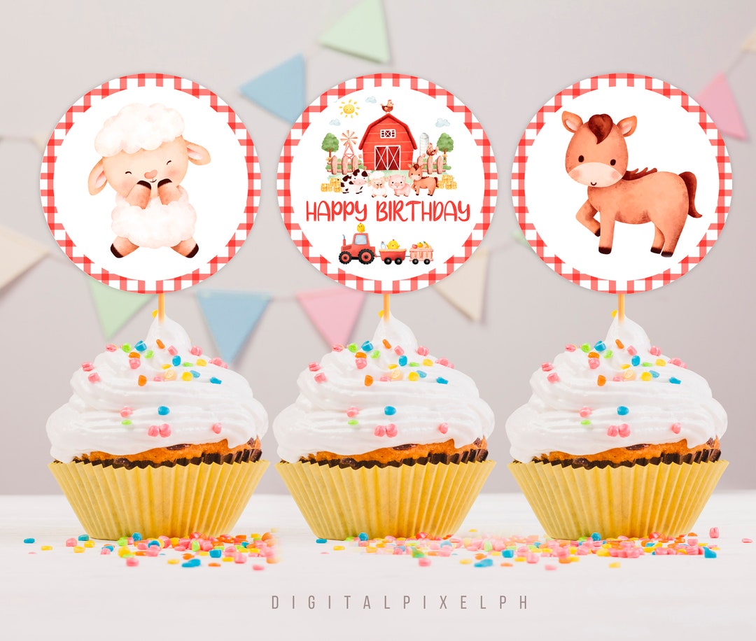 Farm Birthday Party Cupcake Toppers, Farm Cupcake Toppers, Barnyard ...
