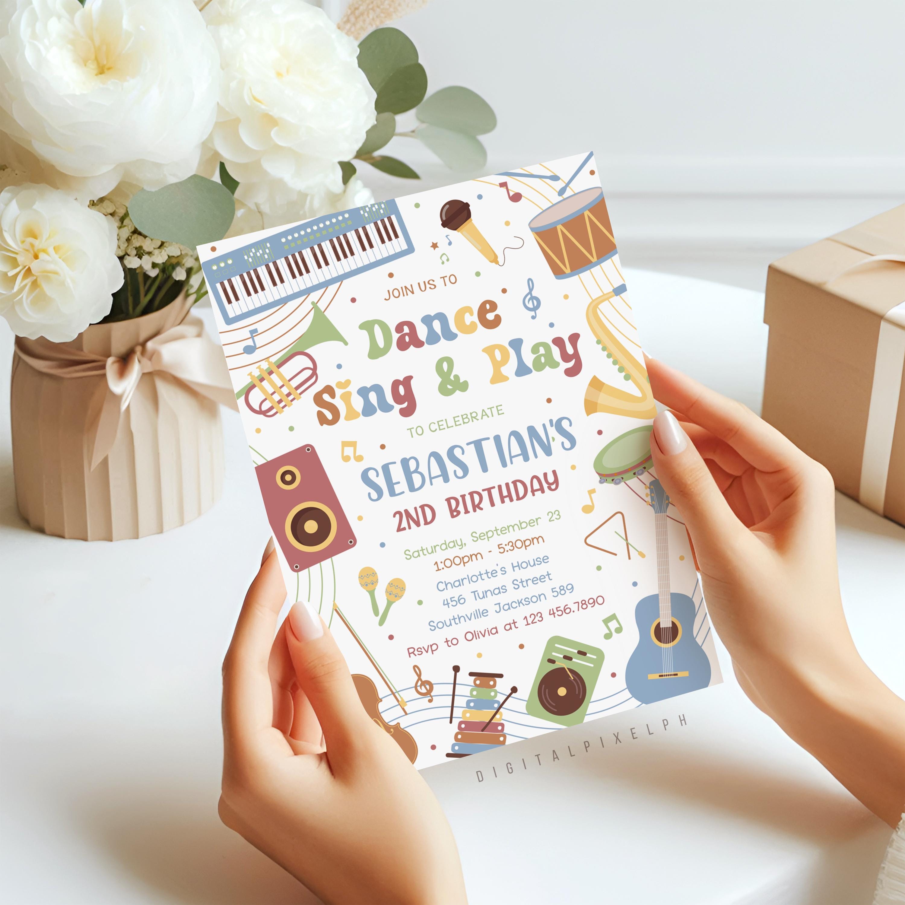 Music Birthday Invitation, Dance Sing Play Party Invite, Musical ...