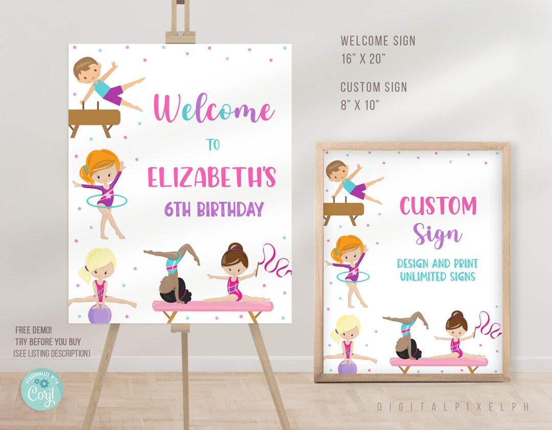 Editable Gymnastics Birthday Welcome Sign Template Gymnastics Birthday ...