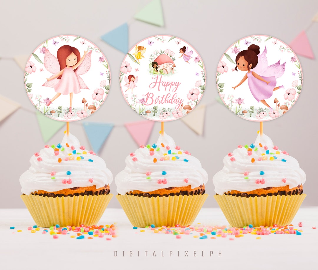 Fairy Birthday Party Cupcake Toppers, Fairy Cupcake Toppers, Fairy ...