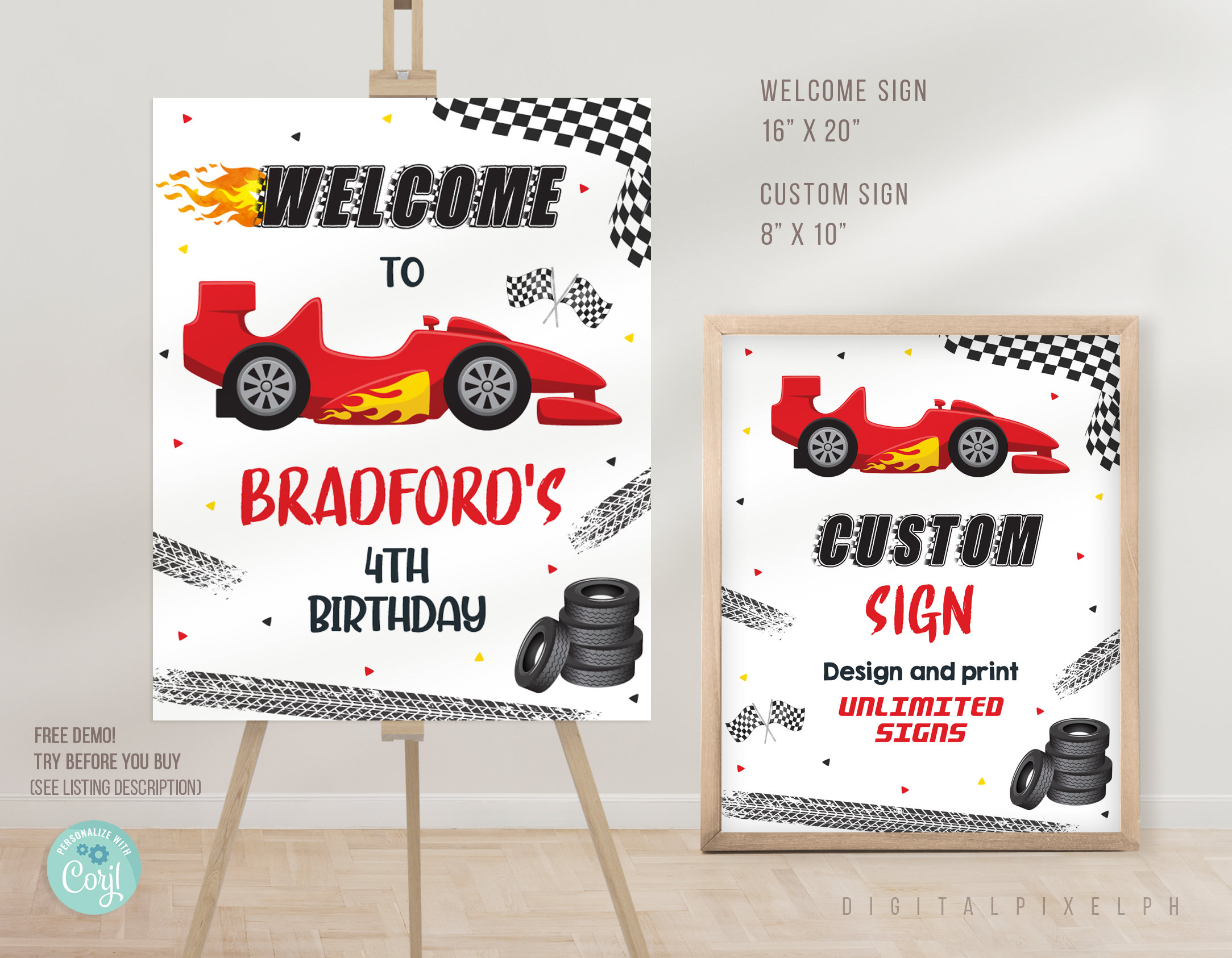 Editable Racing Car Welcome Sign Template, Racing Car Birthday Party ...