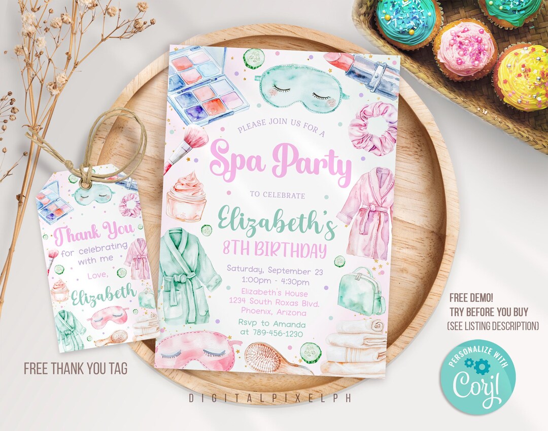 Editable Spa Party Birthday Invitation Template, Spa Party Birthday ...