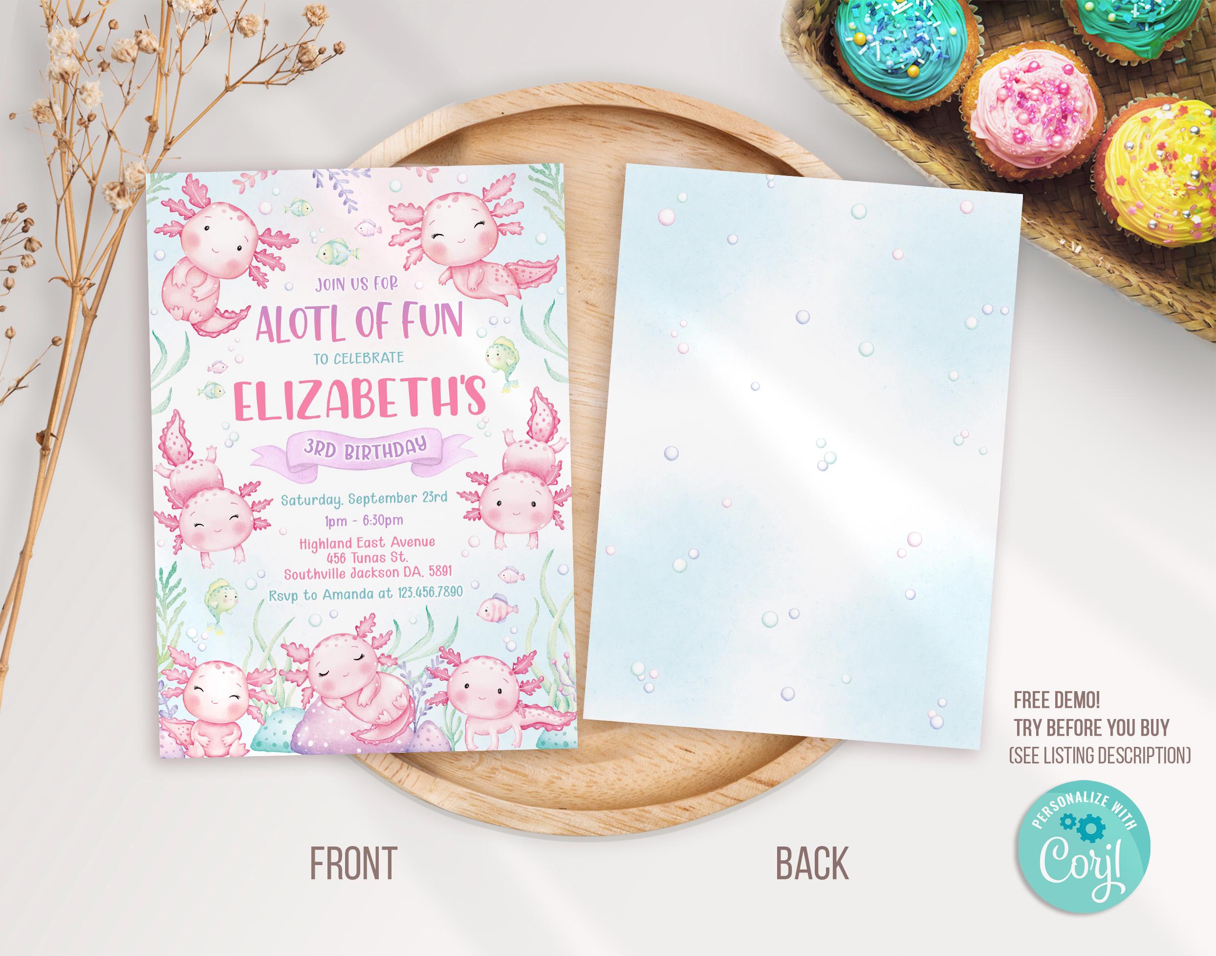 Editable Axolotl Birthday Invitation Template, Axolotl Birthday ...