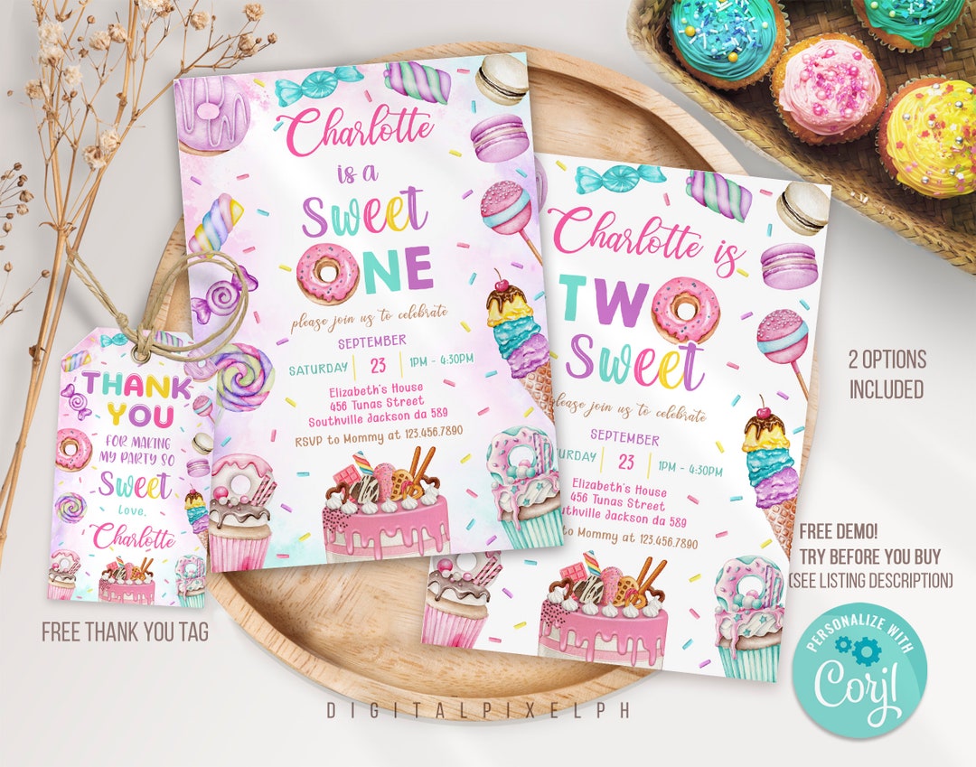 Editable Sweets Candy Invitation, Sweet Candy Birthday Invitation ...