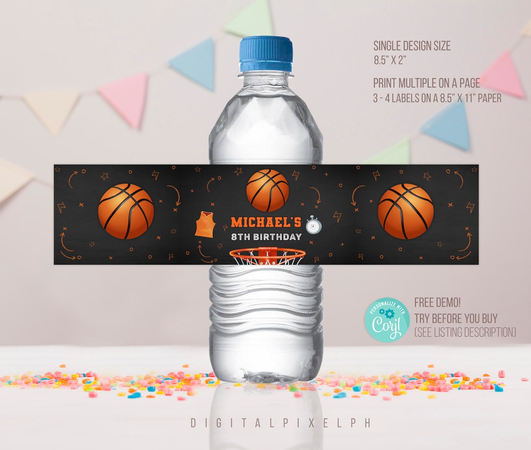 Editable Basketball Birthday Water Bottle Label, Basketball Party Label ...