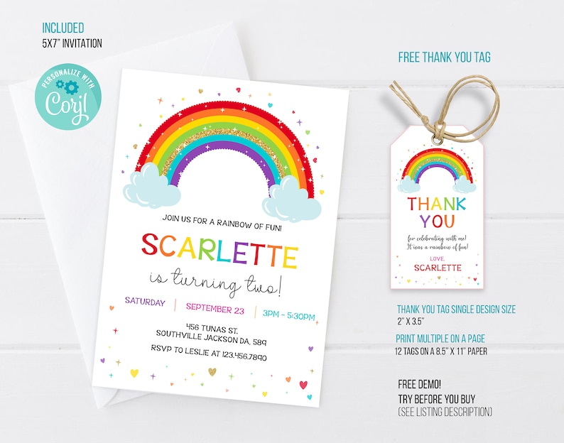 Editable Rainbow Birthday Invitation Rainbow Invitation - Etsy