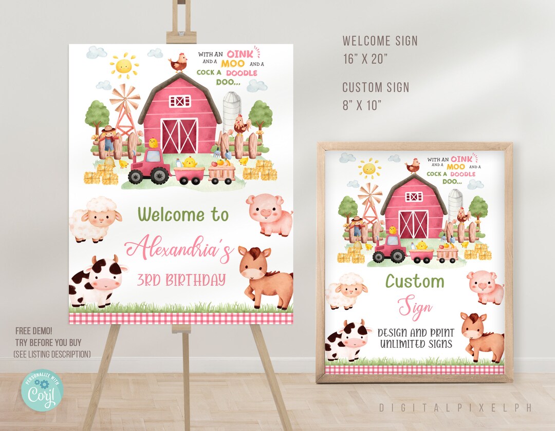 Editable Farm Birthday Welcome Sign Template, Farm Birthday Custom Sign ...