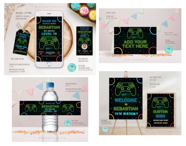 Editable Video Game Birthday Invitation Bundle Template, Video Game ...