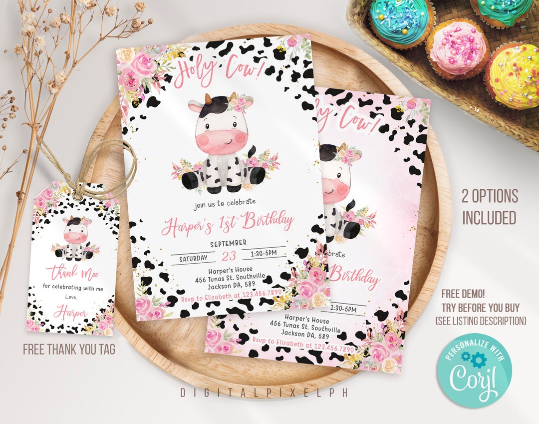 Holy Cow Birthday Invitation Template Printable, Holy Cow Birthday ...