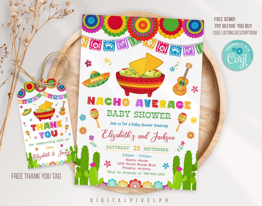 Editable Nacho Average Baby Shower Invitation Template, Fiesta Baby ...