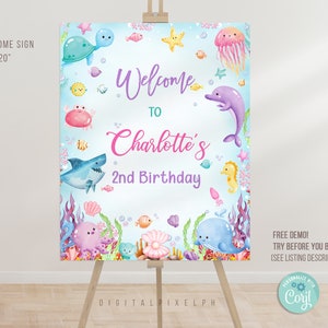Editable Under the Sea Welcome Sign Template, Under the Sea Birthday ...