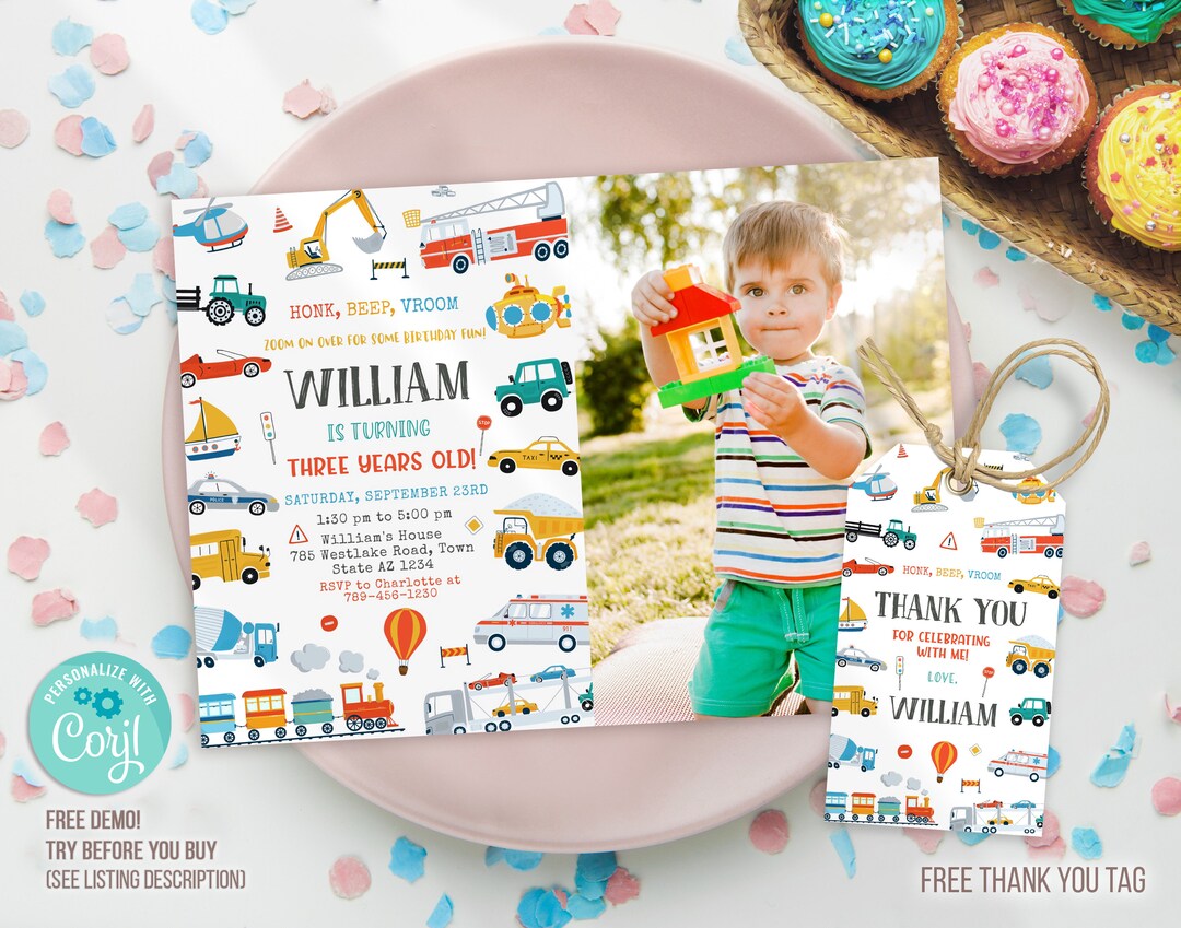 Transportation Birthday Invitation Template, Transportation Vehicle ...