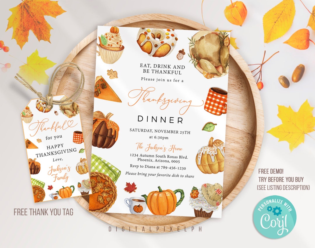 Editable Thanksgiving Invitation, Autumn Thanksgiving Pumpkin ...