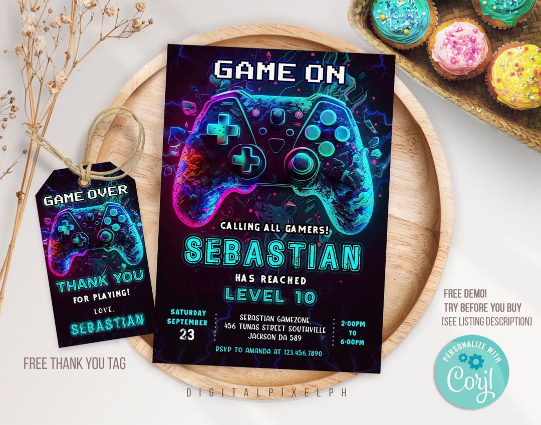 Editable Video Game Birthday Invitation, Gaming Party Invitation, Gamer ...
