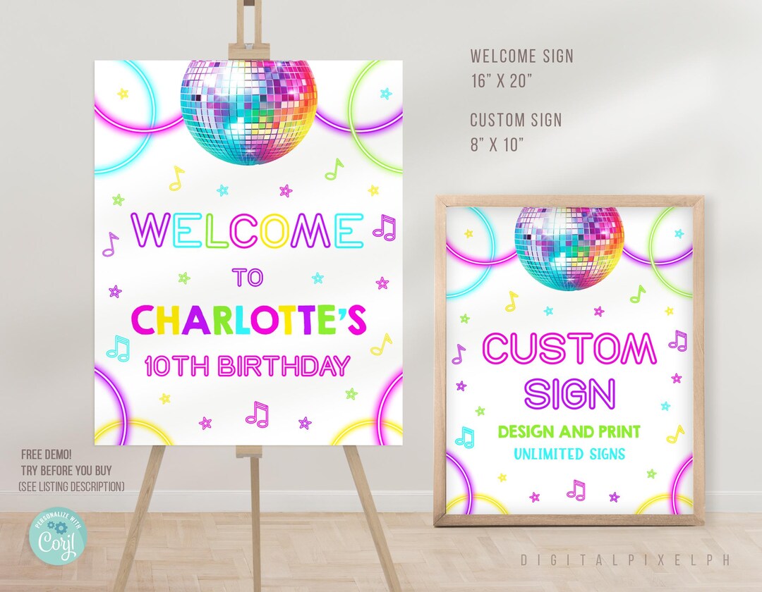 Editable Disco Party Welcome Sign Template (digital Download) - Etsy