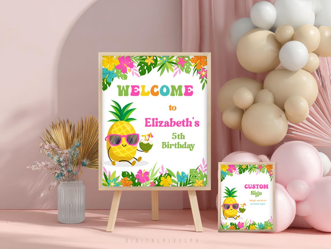 Hawaiian Pineapple Welcome Sign, Luau Party Welcome Sign (digital ...