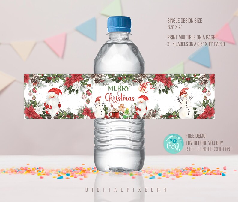 Christmas Water Bottle Label, Editable Festive Sign (digital Download ...