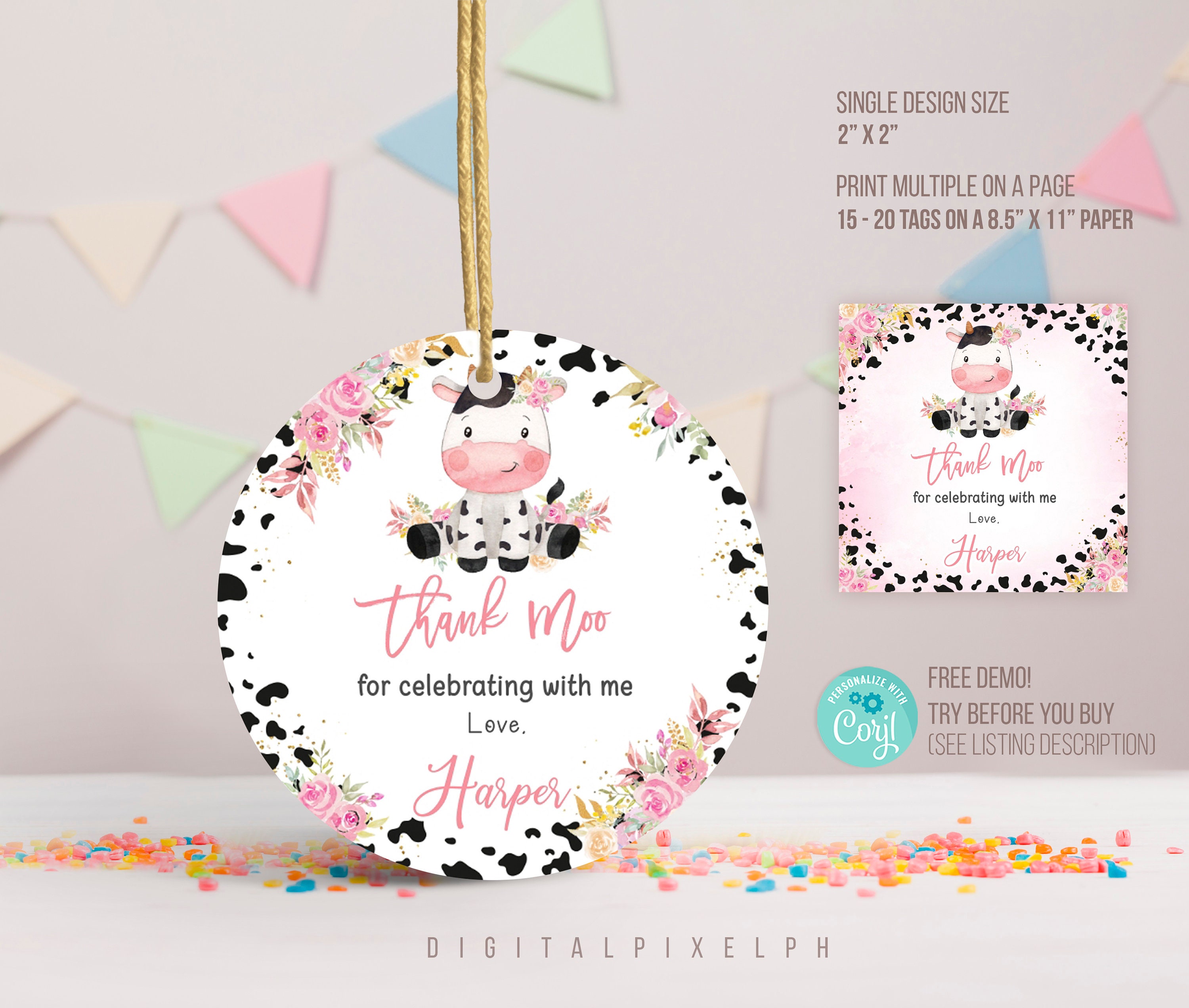 Editable Holy Cow Round Thank You Tags, Holy Cow Sticker, Holy Cow ...