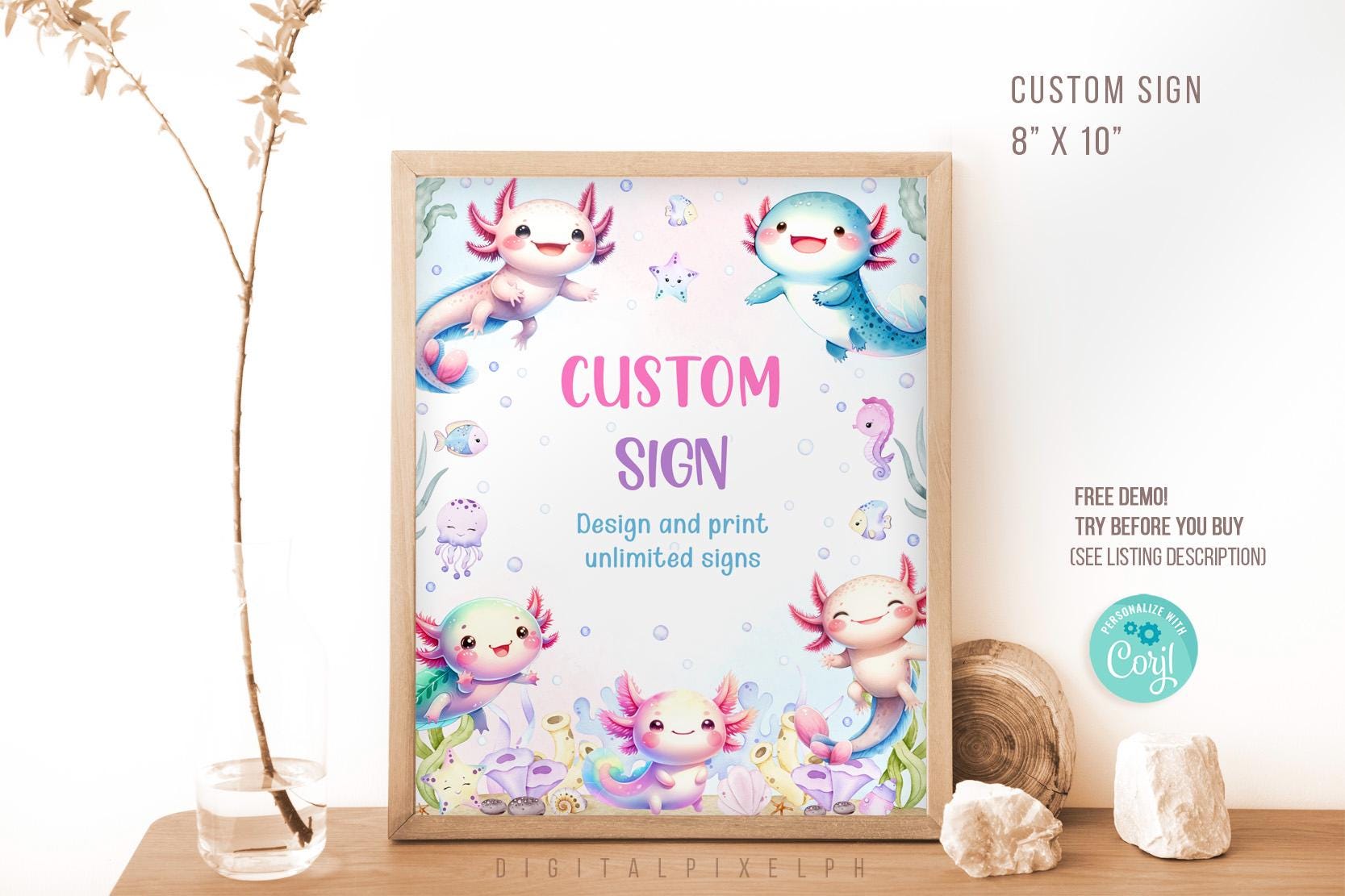 Editable Axolotl Birthday Party Welcome Sign Template, Axolotl Birthday ...