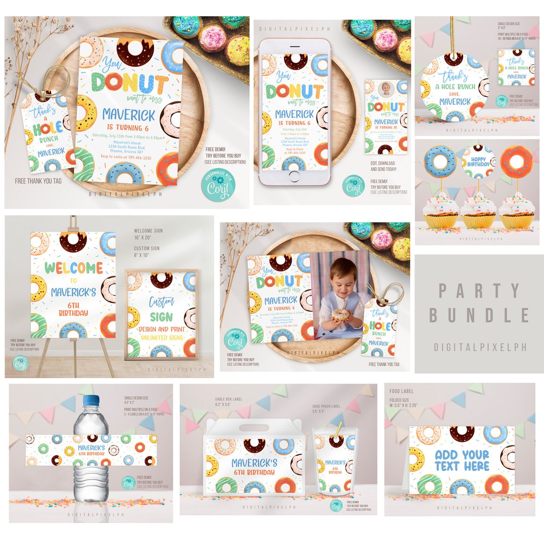 Editable Donut Invitation Bundle Template, Donut Welcome Custom Sign ...