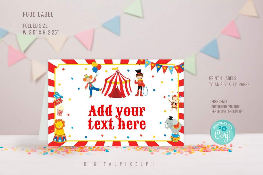 Editable Circus Food Label, Circus Food Tent Cards, Circus Food Tent ...