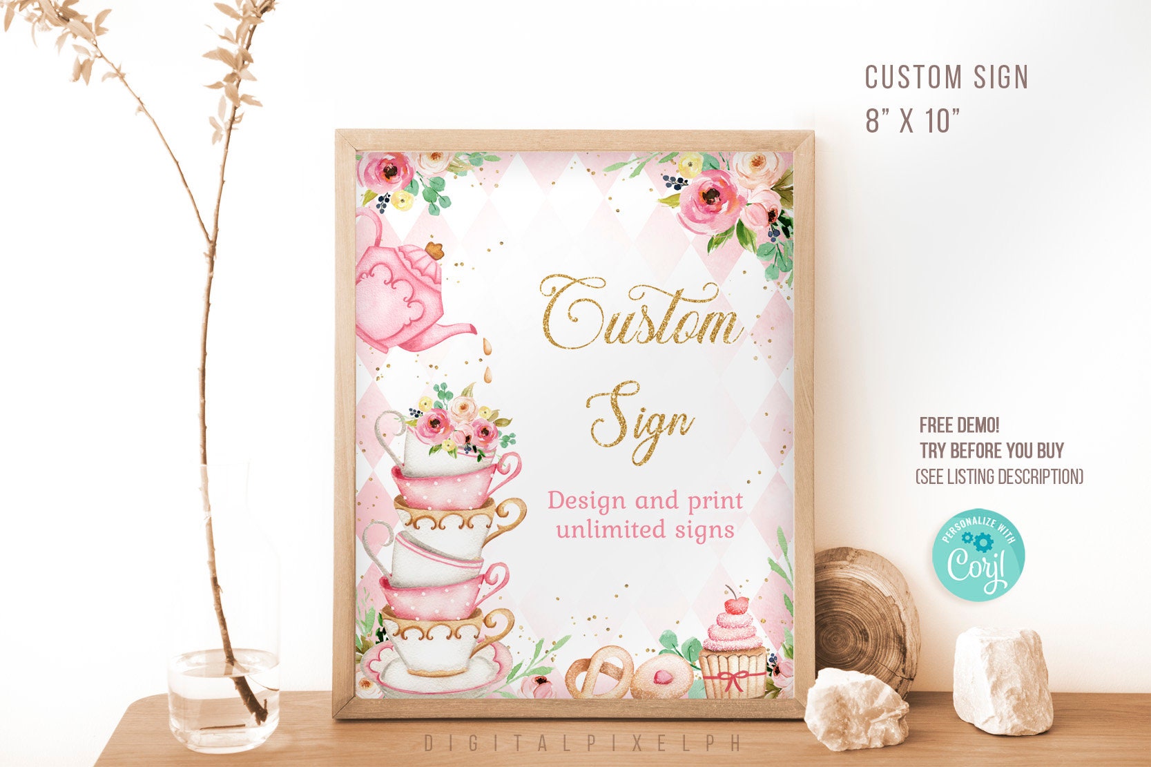 Editable Tea Party Welcome Sign Template, Tea Party Custom Sign ...