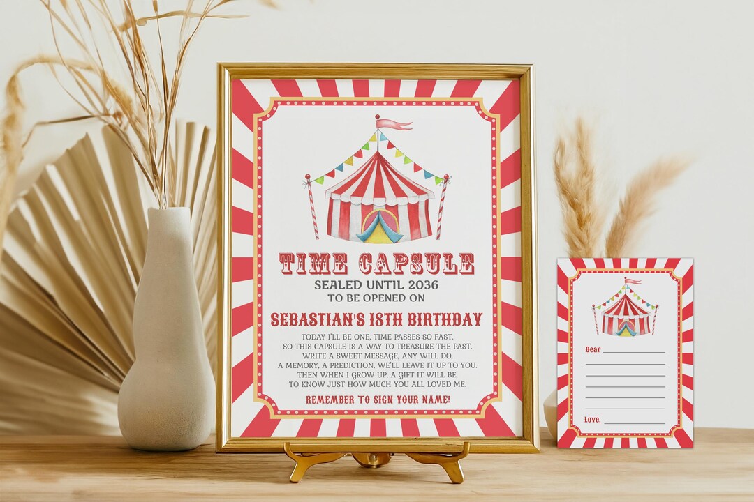 Editable Circus Time Capsule Template, Carnival Message Card (digital ...