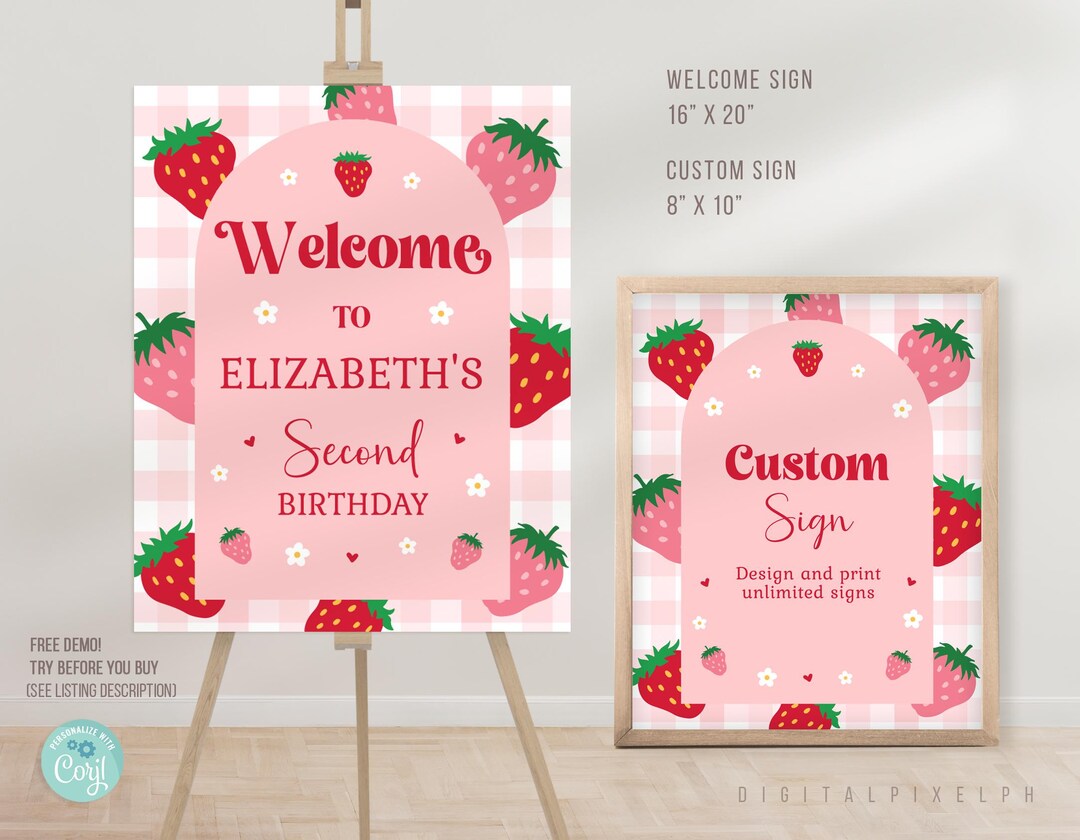 Editable Strawberry Welcome Sign Template, Strawberry Custom Sign ...