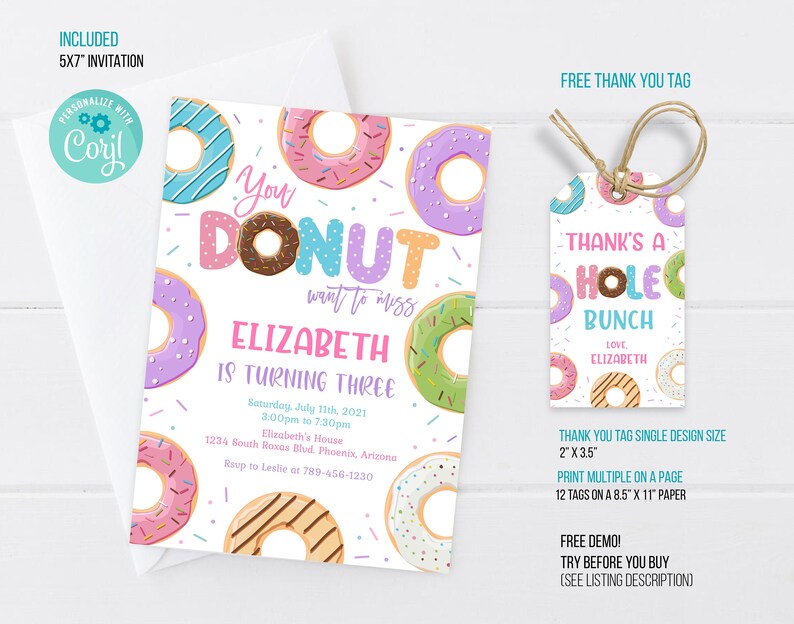 Donut Birthday Invitation Donut Birthday Invite Donut Party - Etsy