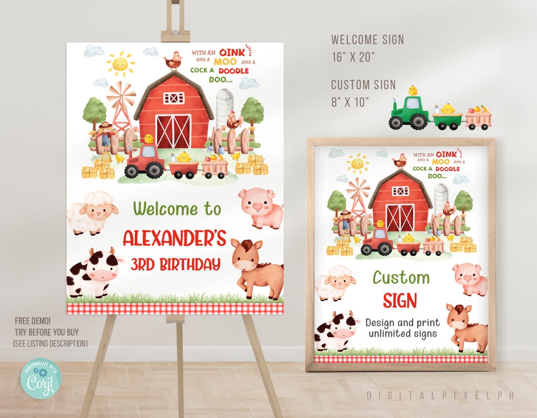 Editable Farm Birthday Welcome Sign Template, Farm Birthday Custom Sign ...